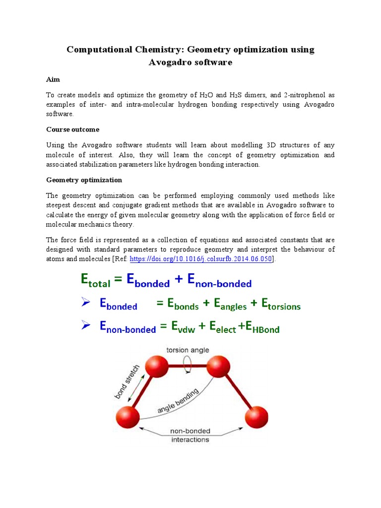 Geometry Optimization Using Avogadro Software Final | PDF | Force Field ...
