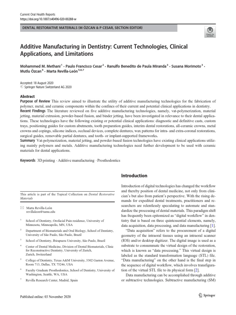 Additive Manufacturing in Dentistry Overview | PDF | Dental Implant | 3 ...