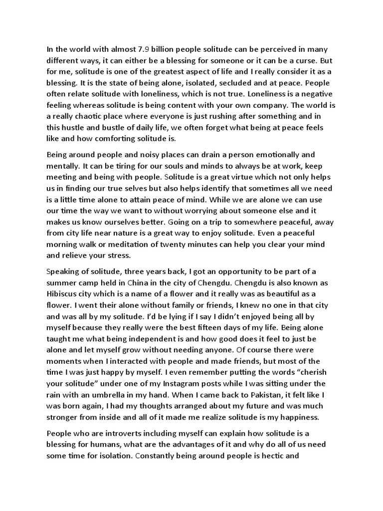 Essay .2 | PDF | Solitude | Loneliness