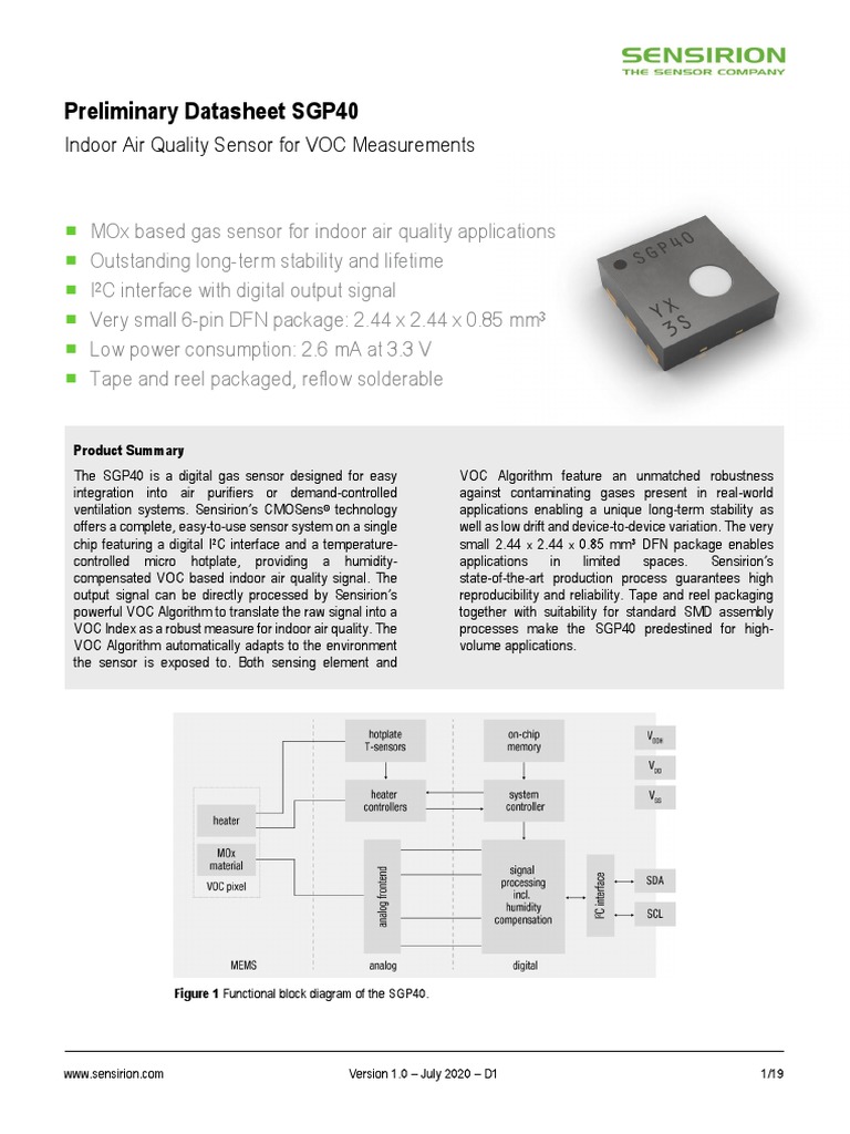 Sensirion Gas Sensors SGP40 Datasheet-1888696 | PDF | Humidity ...