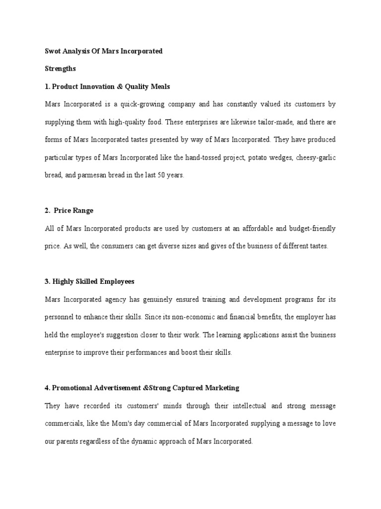 Swot Analysis of Mars Incorporated 1 | PDF | Franchising | Brand