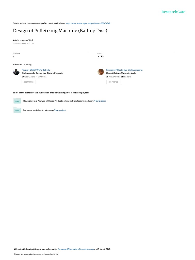 Design of Pelletizing Machine (Balling Disc) : January 2015 | PDF ...