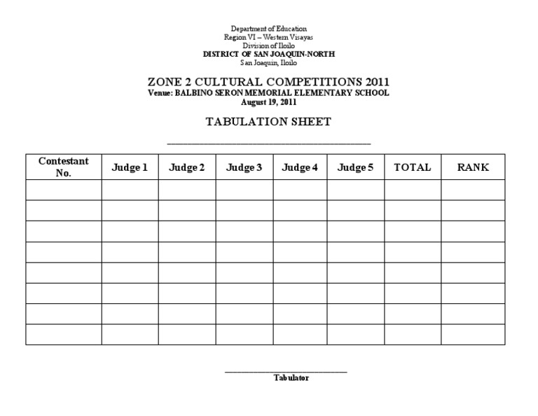 Tabulation Sheet | PDF