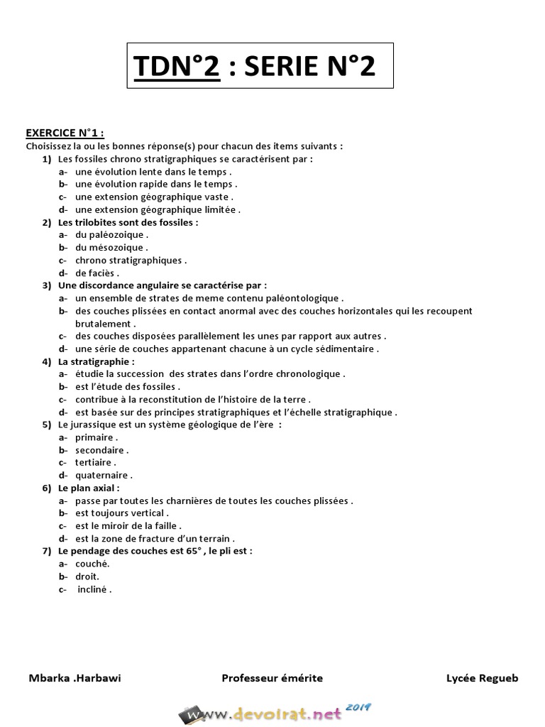 Exercices de Stratigraphie et Tectonique | PDF | Stratigraphie | Faille ...