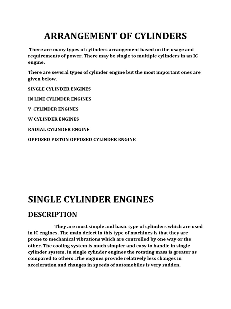 Arrangement of Cylinders: Description | PDF | Engines | Piston