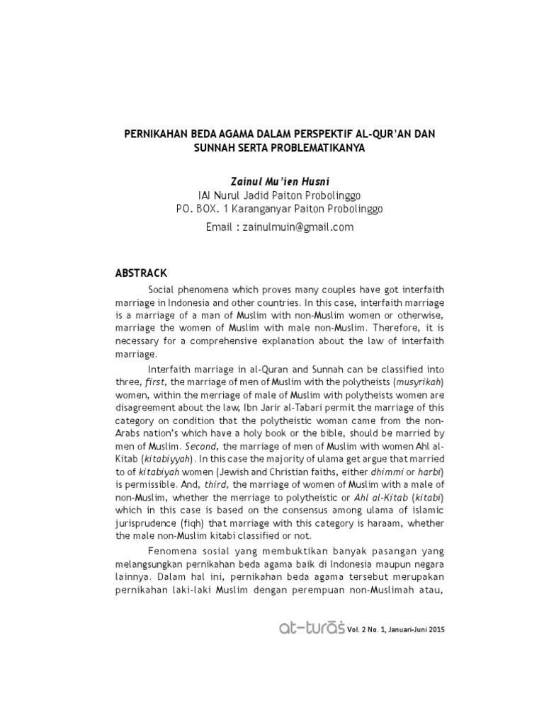 Pernikahan Beda Agama Dalam Perspektif Al-Qur'An Dan Sunnah Serta Problematikanya | PDF ...