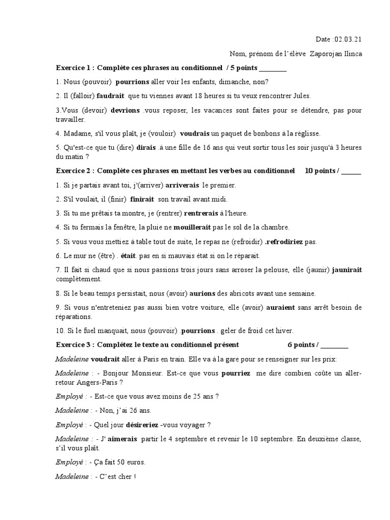 Exercices sur le conditionnel présent | PDF | Arts du langage et discipline