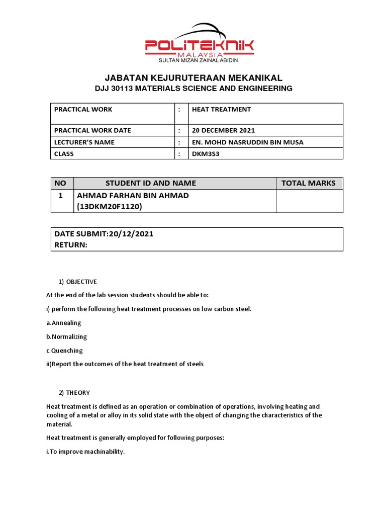 Report Lab 2 Heat Treatment | PDF | Heat Treating | Annealing (Metallurgy)