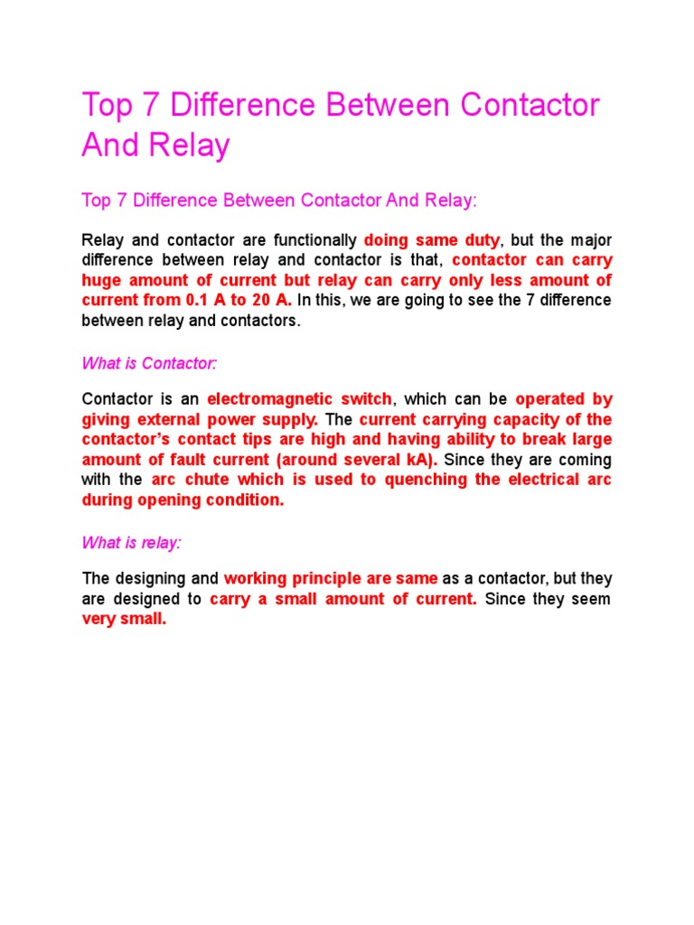 Contactor vs Relay: Key Differences | PDF | Relay | Switch
