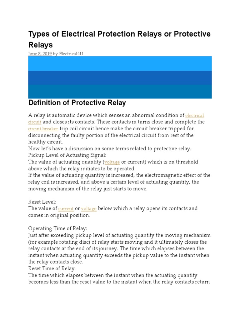 Types of Electrical Protection Relays or Protective Relays | PDF ...