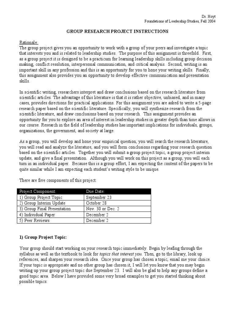Group Research Project Instructions: Project Component: Due Date | PDF ...