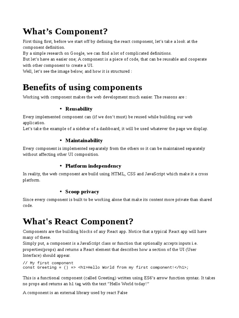 React Components | Download Free PDF | Java Script | Html Element