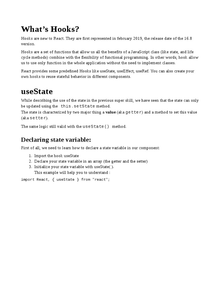 What's Hooks?: Declaring State Variable | PDF | Parameter (Computer ...