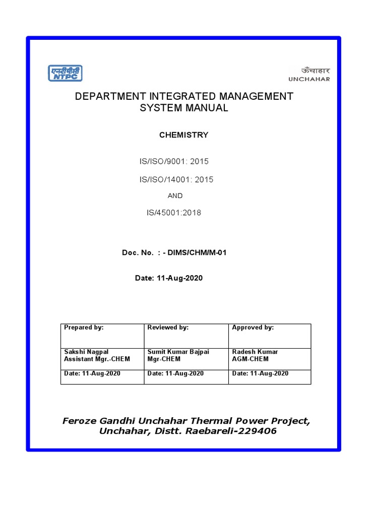 Department Integrated Management System Manual: IS/ISO/9001: 2015 IS ...