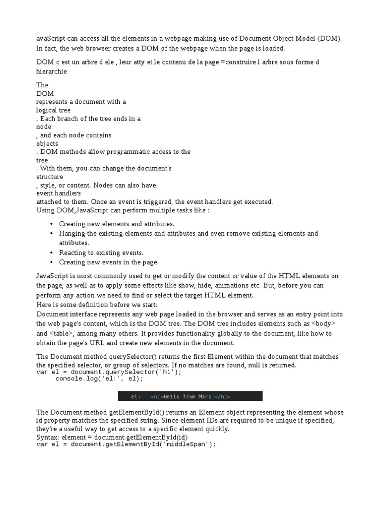 Var El Document - Queryselector ('H1') Console - Log ('El:', El) | PDF ...