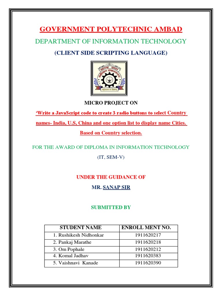 Government Polytechnic Ambad: Department of Information Technology ...