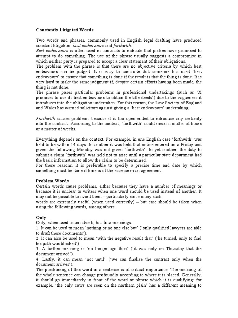 Litigation Risks of Legal Terms | PDF | Lawsuit | Linguistics