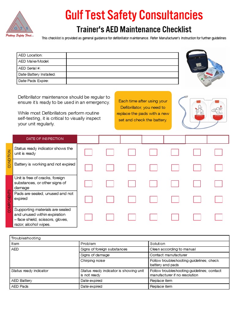 AED Maintenance and Inspection Checklist | PDF | Equipment ...