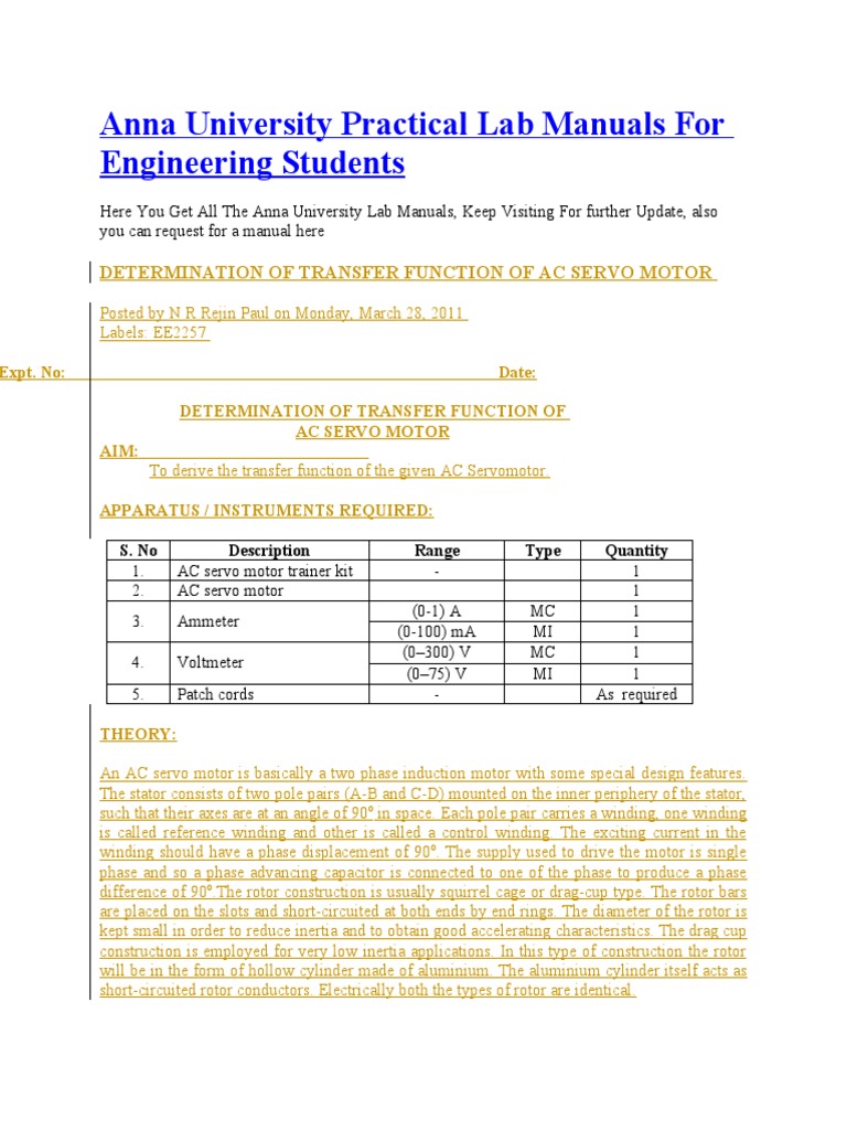 Anna University Practical Lab Manuals For Engineering Students | PDF ...
