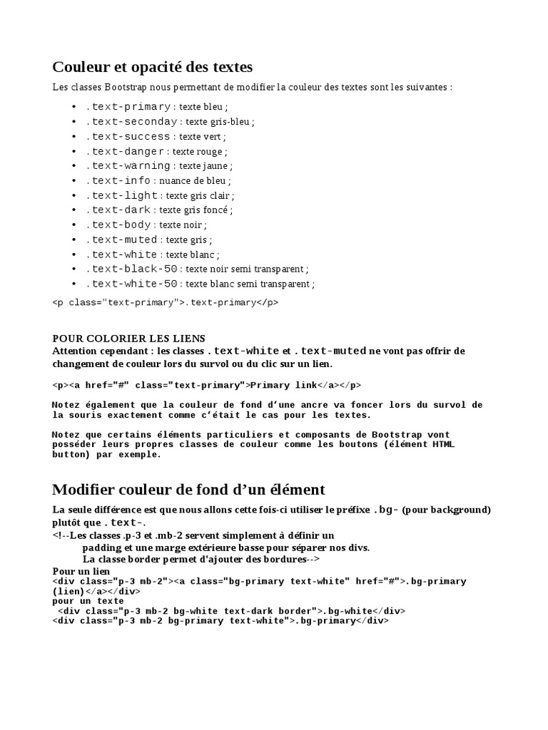 Couleurs et classes Bootstrap | PDF | Ordinateurs