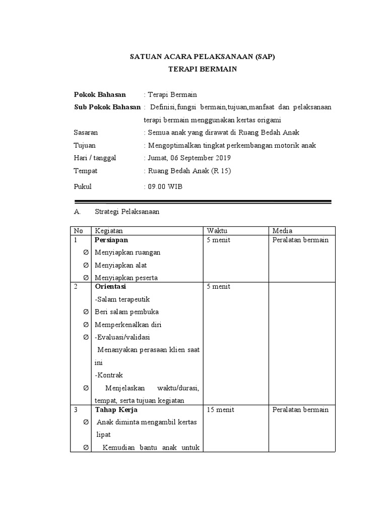 Sap Terapi Bermain | PDF | Pengembangan Diri | Kesehatan Holistik