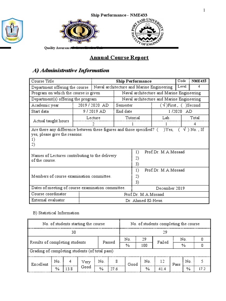 A) Administrative Information: Annual Course Report | PDF | Cognition ...