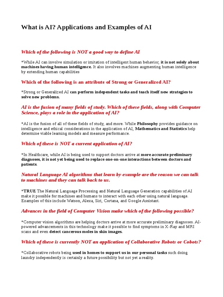Graded What Is AI Applications And Examples Of AI PDF Artificial