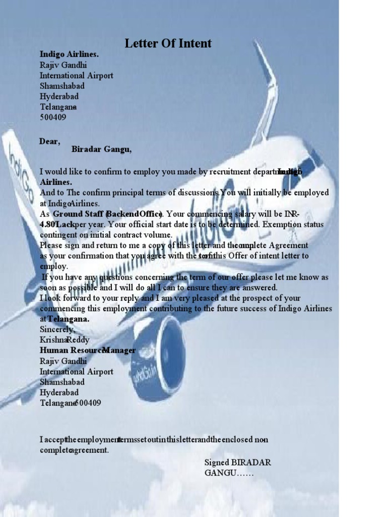 Letter of Intent Indigo | PDF