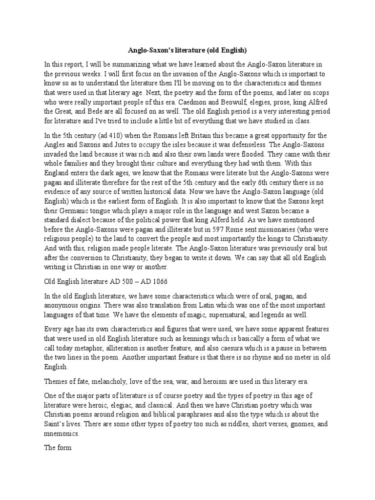 Anglo-Saxon's Literature (Old English) | PDF | Anglo Saxons | Poetry
