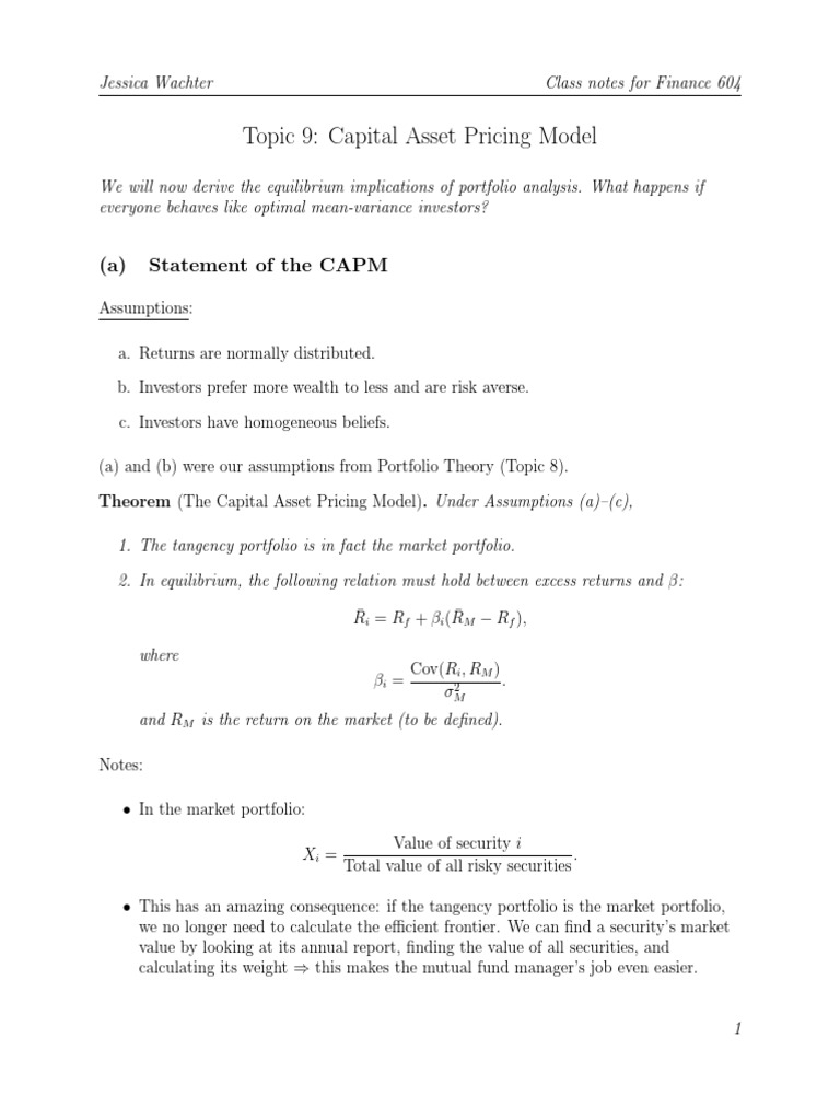 Capital Asset Pricing Model CAPM Notes | PDF | Capital Asset Pricing ...