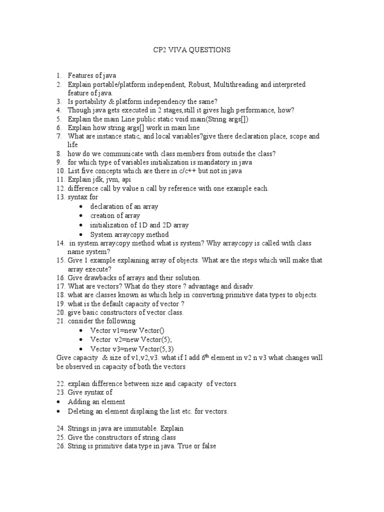 Cp2 Viva Questions Pdf Class Computer Programming Method Computer Programming