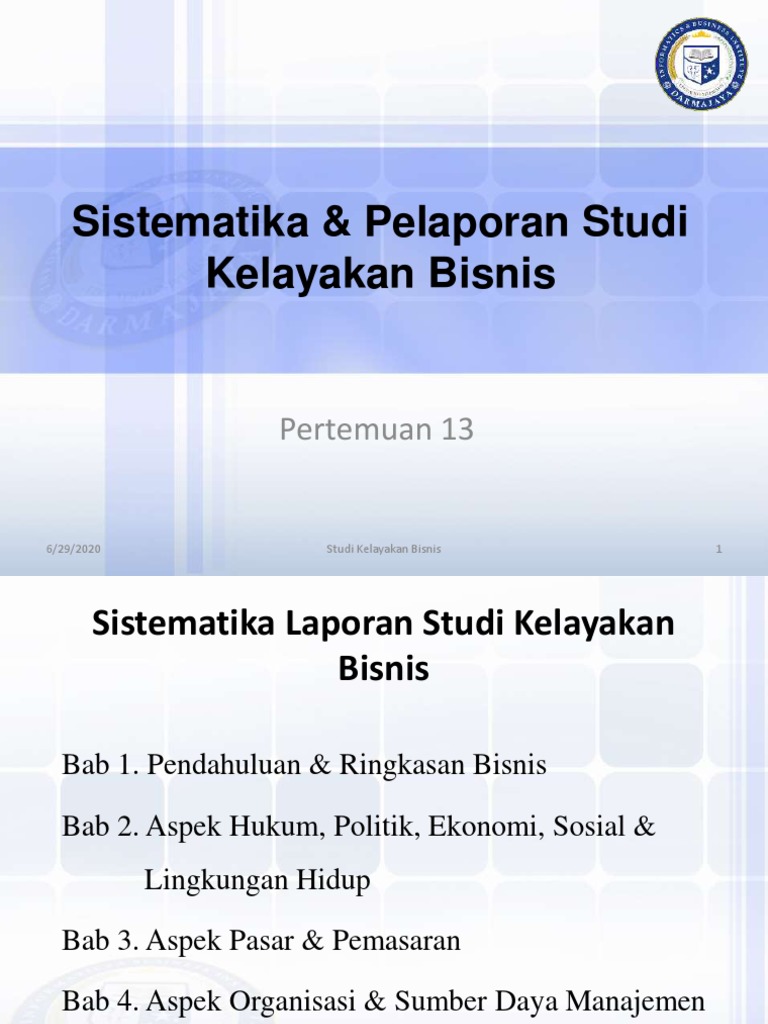 Sistematika Pelaporan Studi Kelayakan Bisnis | PDF | Pengelolaan Keuangan & Uang