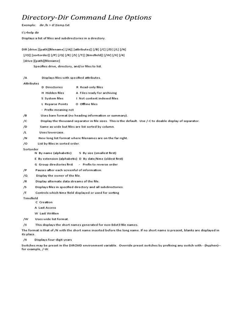 Ms-dos-Directory-Dir Command Line Options | PDF