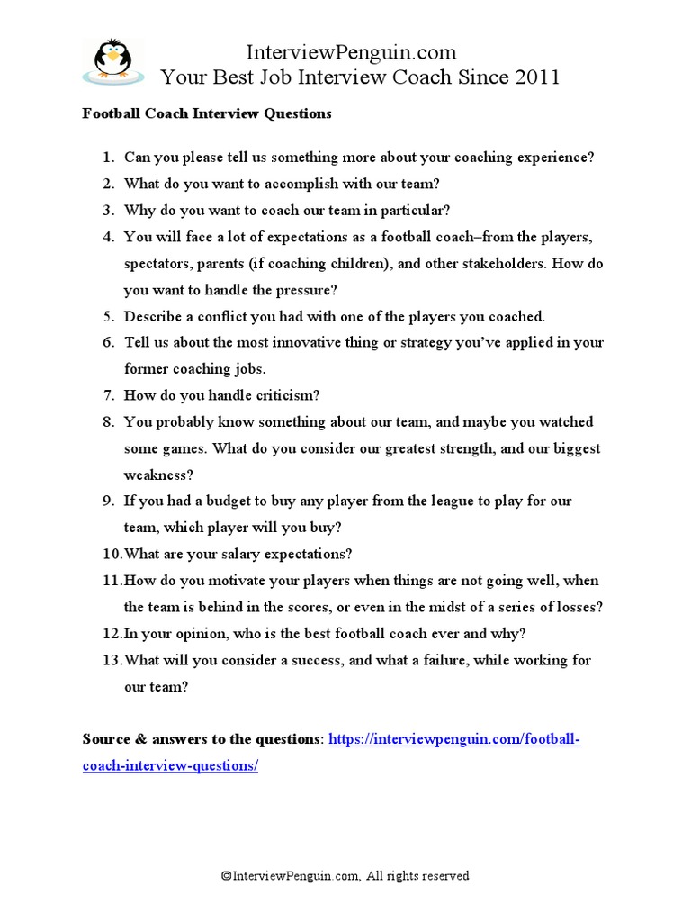 Football Coach Interview Questions | PDF