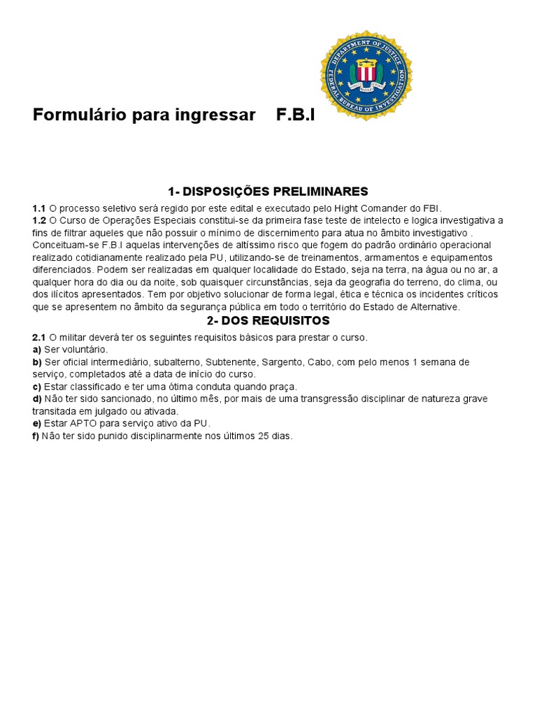 Formulario FBI | PDF