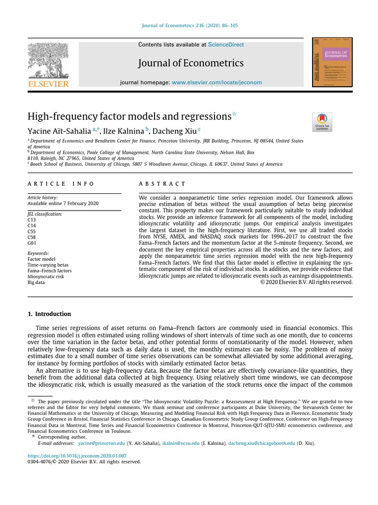 Journal of Econometrics: Yacine Aït-Sahalia, Ilze Kalnina, Dacheng Xiu ...