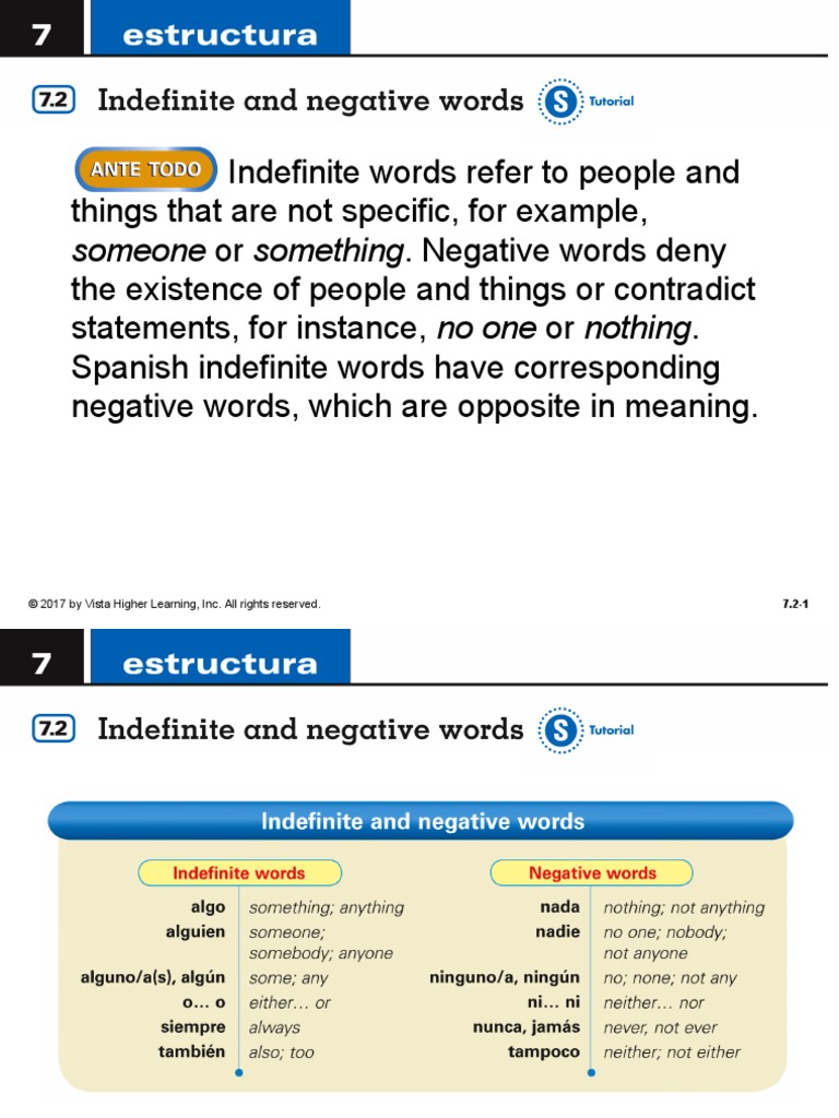 Indefinite & Negative Words | PDF