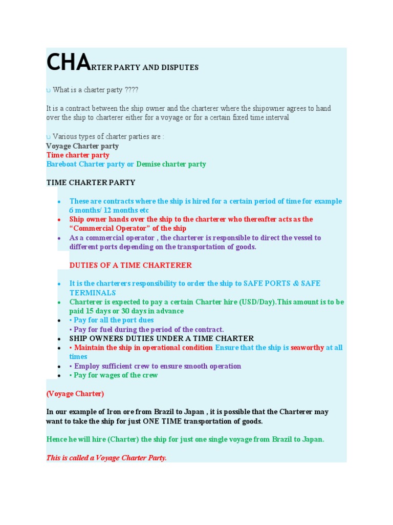 Understanding Charter Parties and Disputes | PDF | Business Law ...