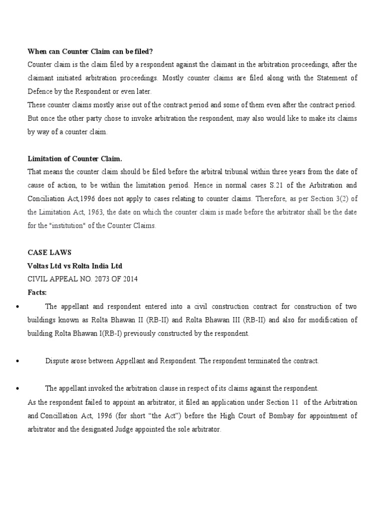 When Can Counter Claim Can Be Filed? | Download Free PDF | Arbitration ...