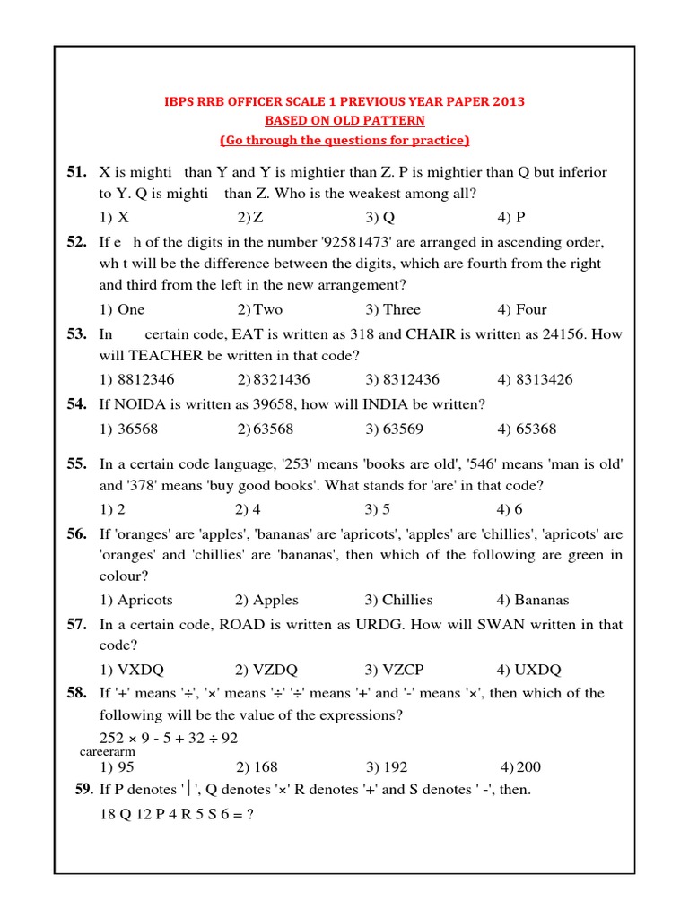 Ibps RRB Officer Scale 1 Previous Year Paper 2013 Based On Old Pattern ...