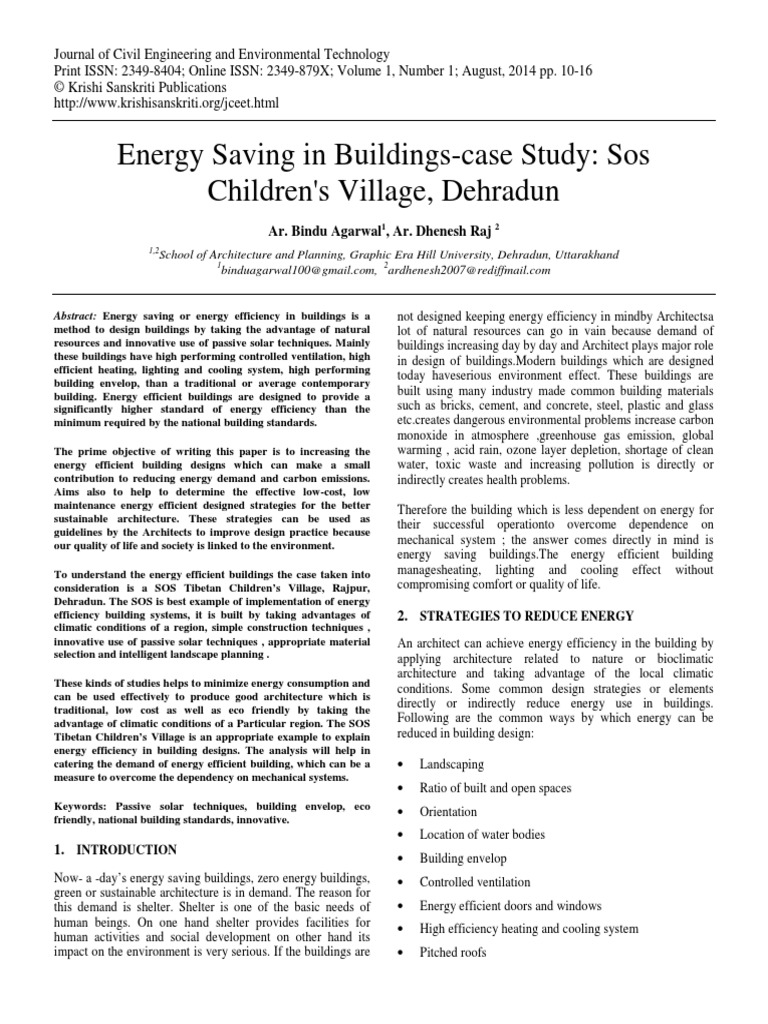 Energy Saving in Buildings-Case Study: Sos Children's Village, Dehradun ...