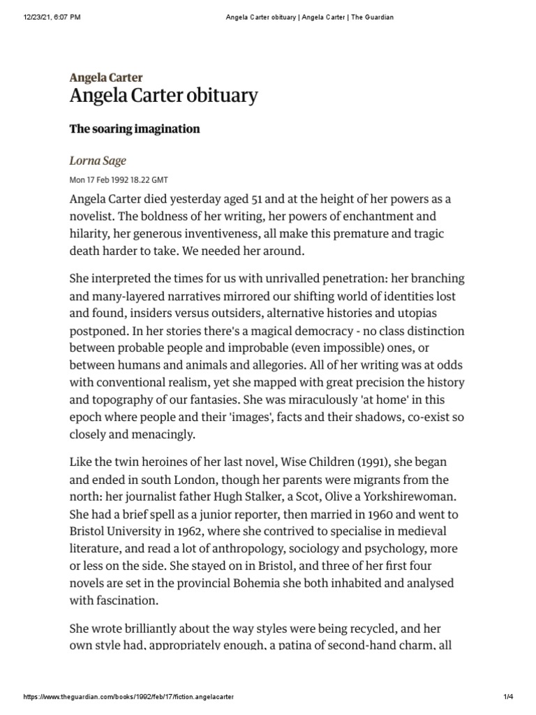 Angela Carter: A Literary Legacy | PDF