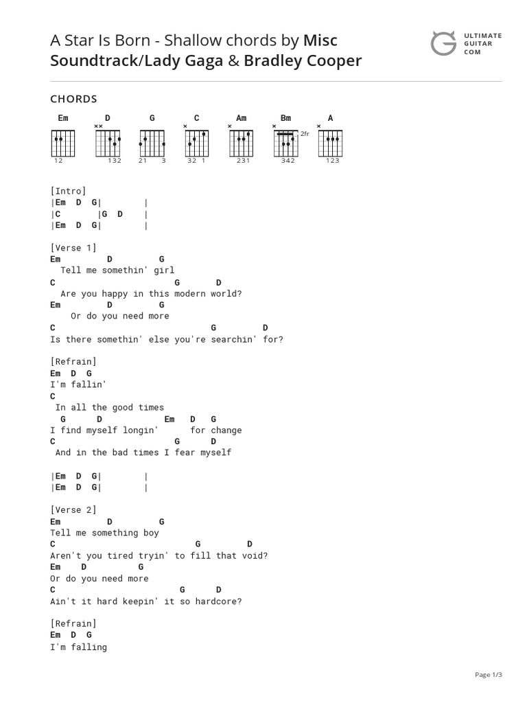 Shallow Chords" - An analysis of the guitar chords and lyrics from the ...