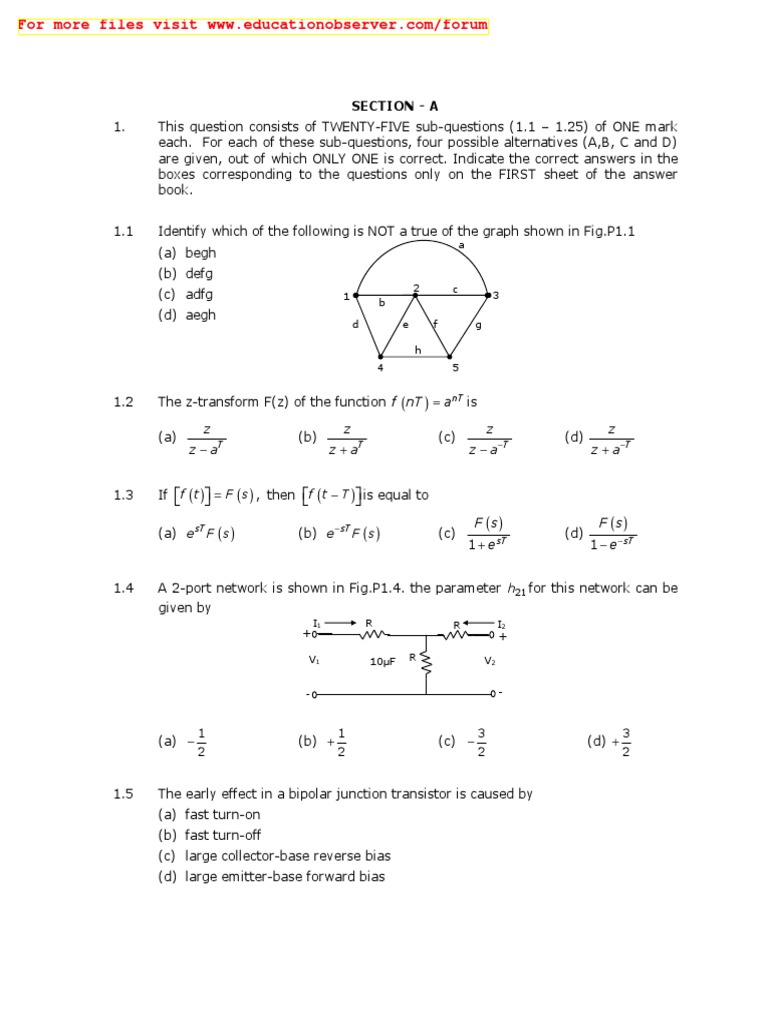 Gate Ece Solved Paper 19991 | PDF | Amplifier | Electrical Network