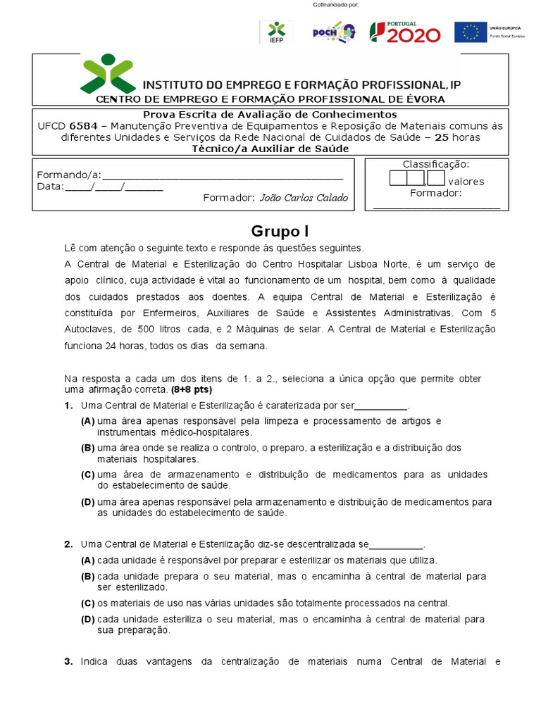 UFCD 6584 Teste1 2021 | PDF | Esterilização (Microbiologia) | Hospital