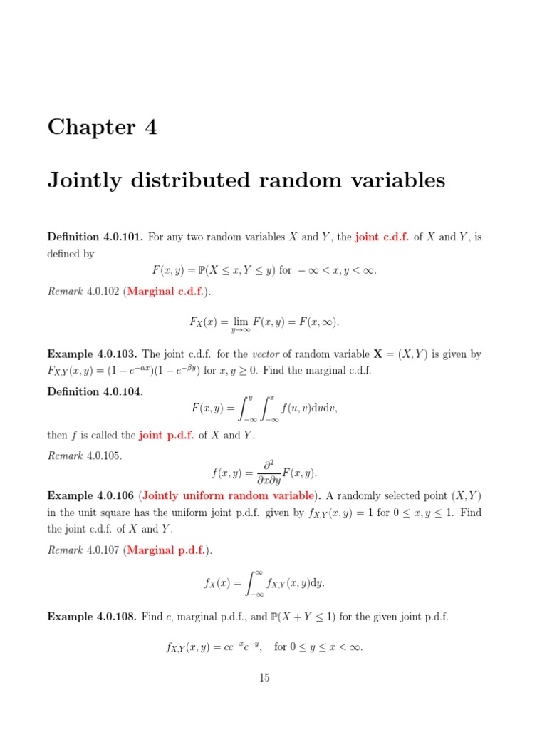 Jointly Distributed Random Variables: Joint C.D.F | PDF | Probability ...