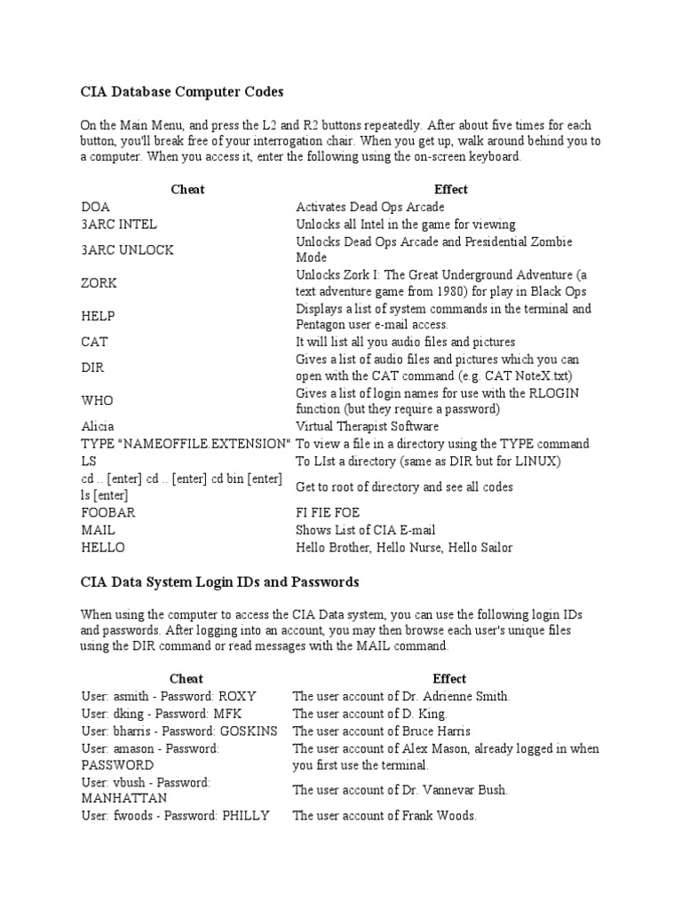 CIA Database Computer Codes | PDF | Director Of Central Intelligence ...