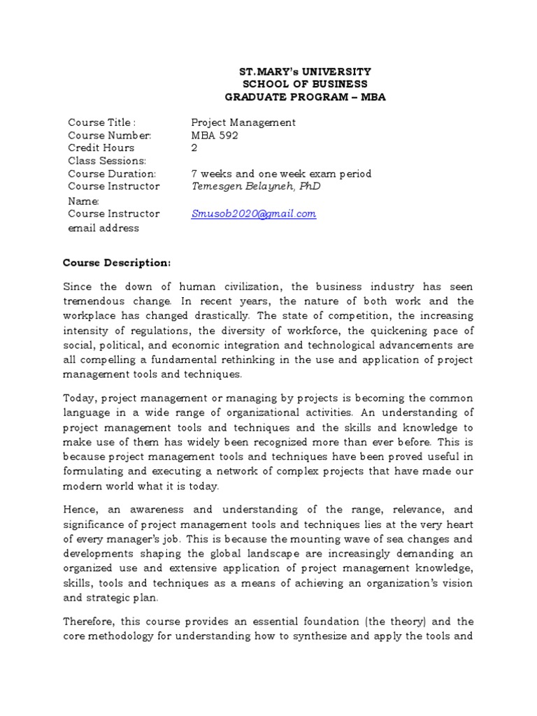 Course Outline - Project Management | PDF | Project Management | Evaluation