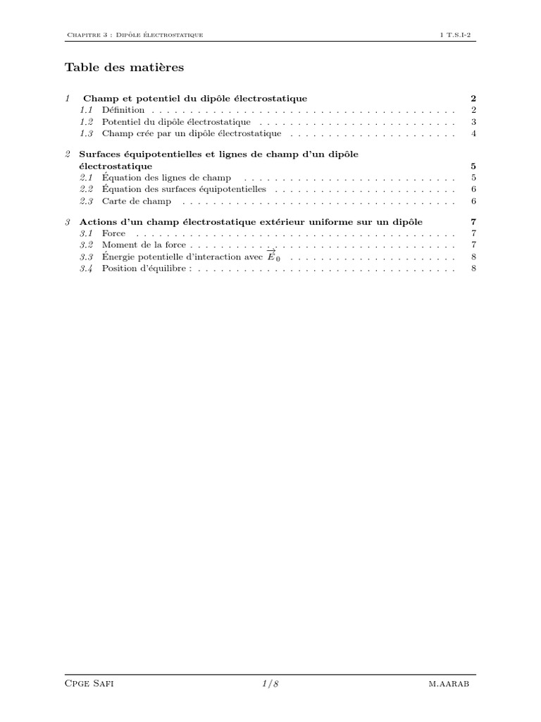 Chapitre 3 - Dipole Electrostatique | PDF | Polarité (chimie) | Champ électrique