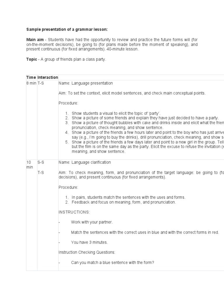 Sample Presentation of A Grammar Lesson | PDF | Neuropsychological ...